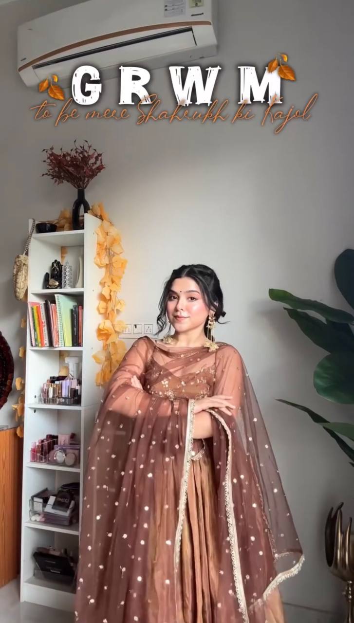 Mocha Royale Fandy Silk Anarkali Suit Set – Joozo Wear