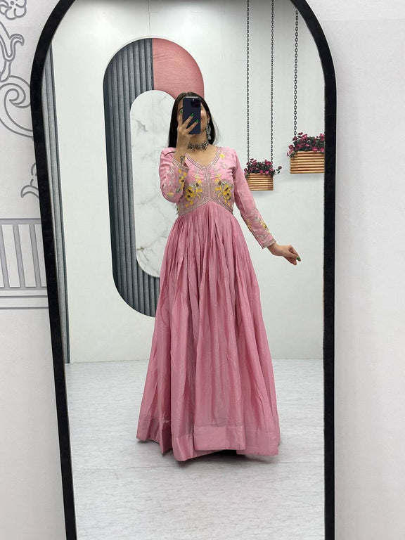 Aashvi Blush Bloom Embroidered Anarkali Gown – Joozo Wear
